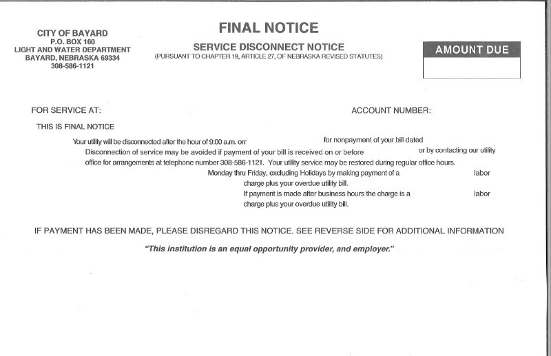 City of Bayard - Utility Bills & Disconnect Policy